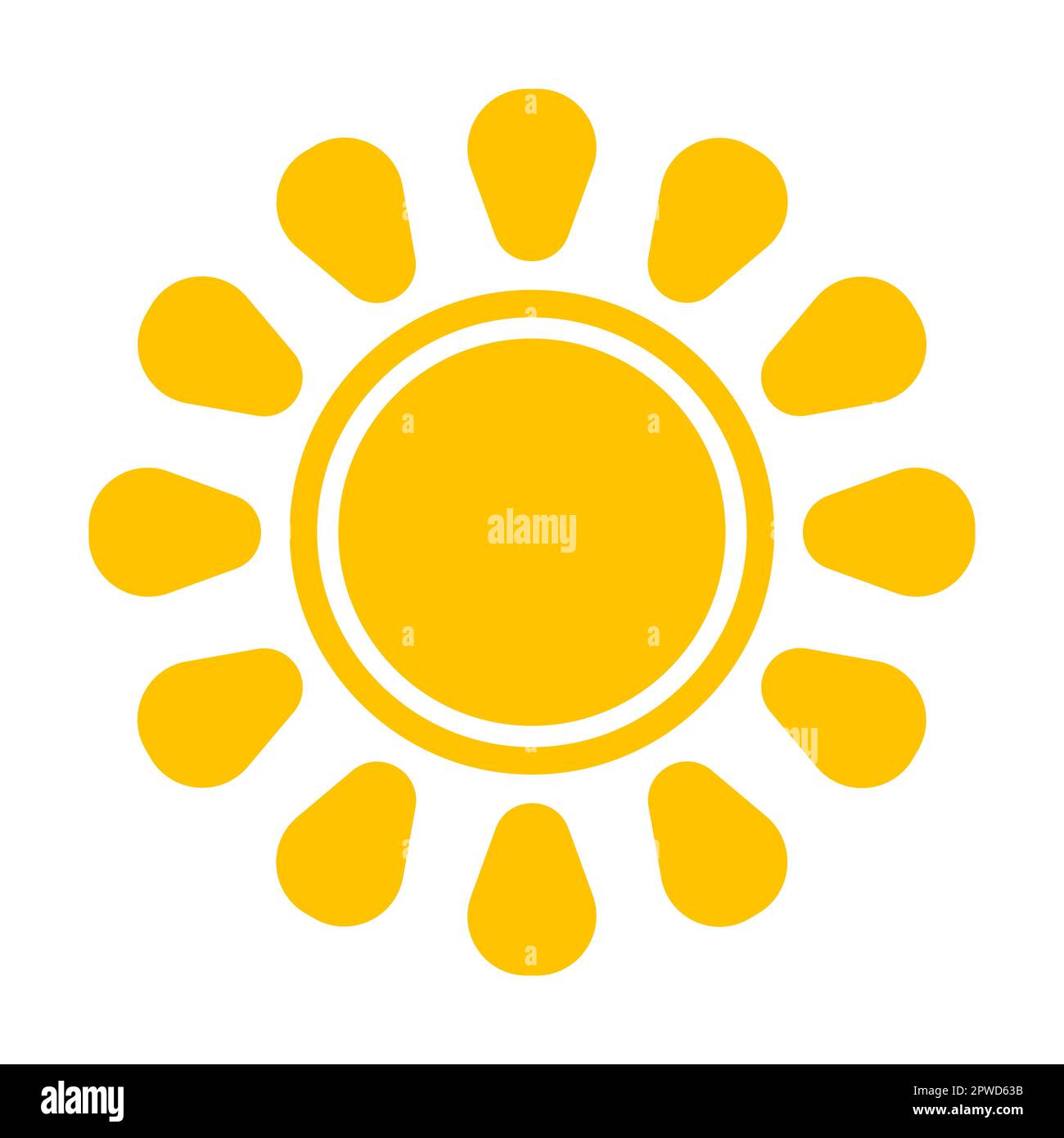 Shape of sun. Vector illustration of bright yellow round sun with rays ...