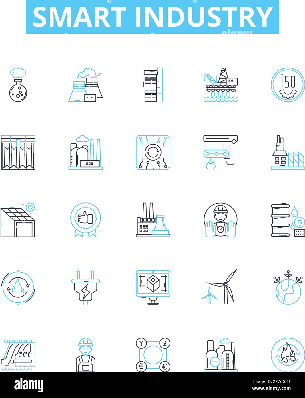 Smart industry vector line icons set. Industry 40, Digitalization, AI, Automation, IoT, Big Data ...