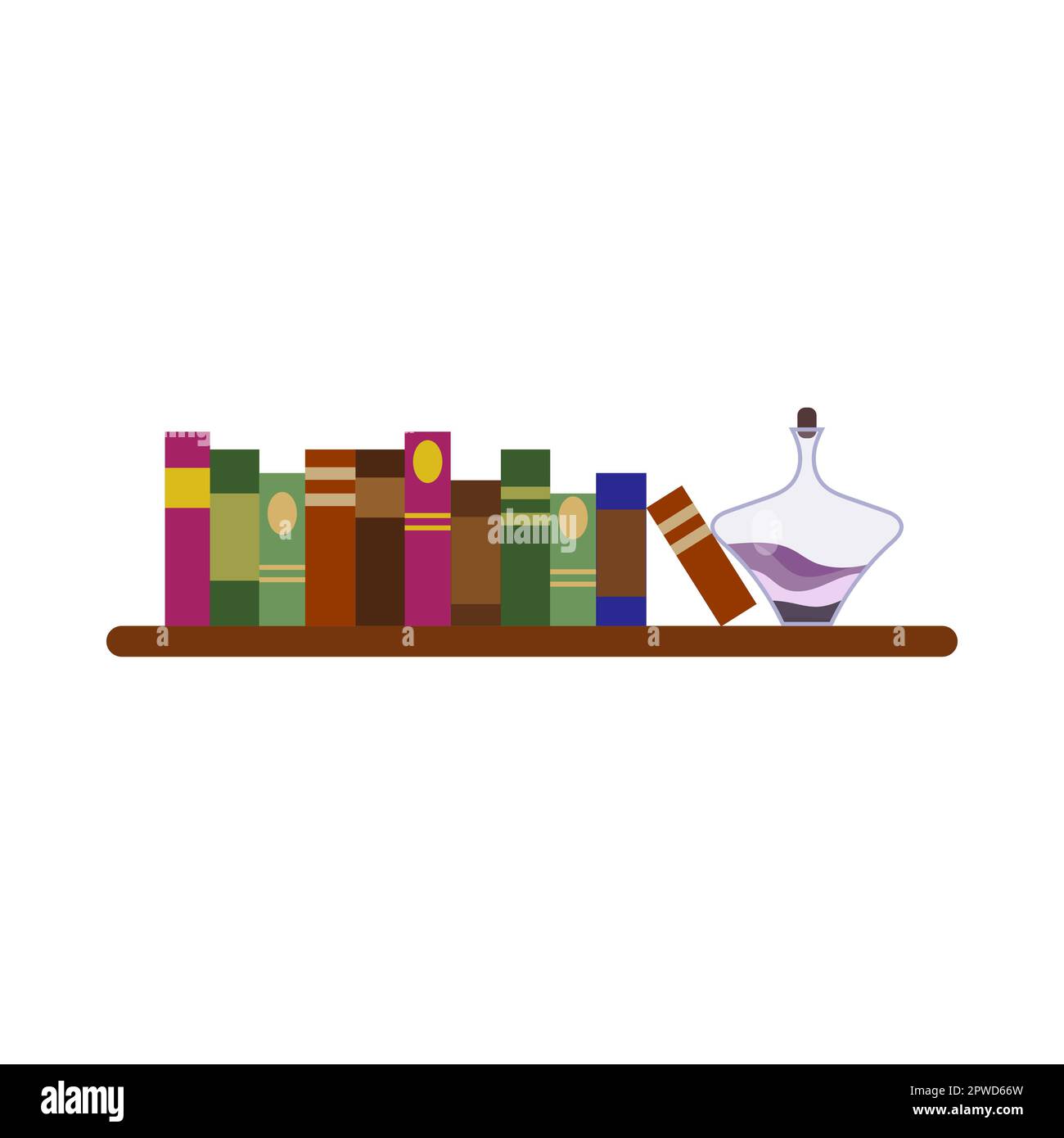 Book shelf with notes and flask cartoon illustration Stock Vector Image ...