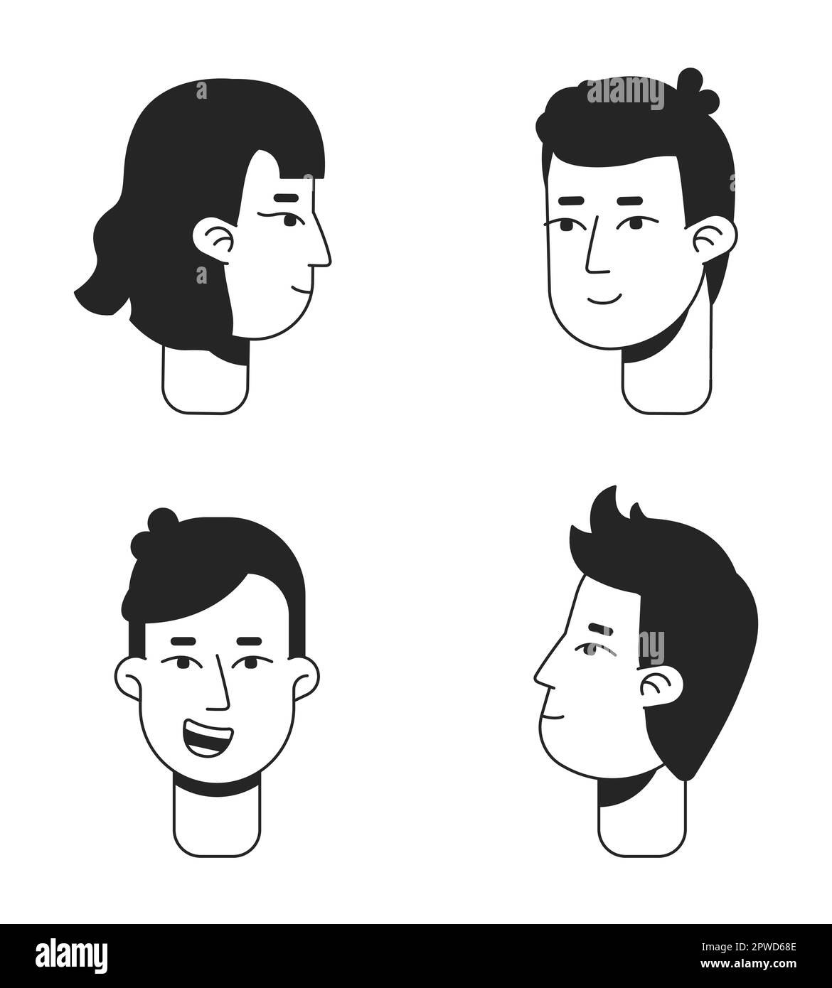 Business representatives flat line bw vector character heads set Stock ...