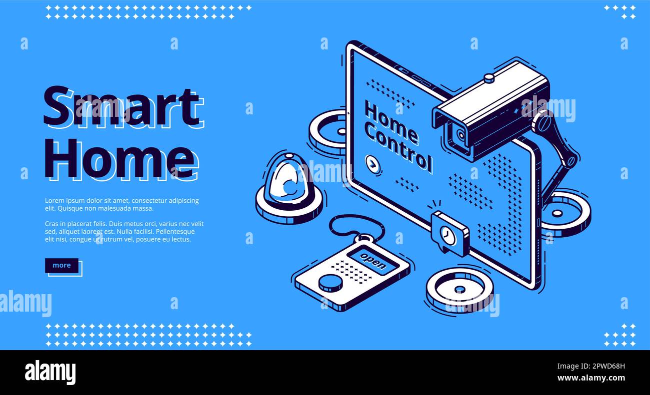 Smart home isometric web banner. Computer desktop with artificial intelligence technology and ...
