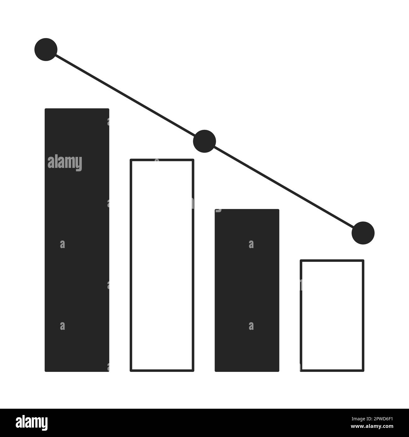 Horizontal Bar Chart Decreasing Flat Line Black White Vector Icon Stock