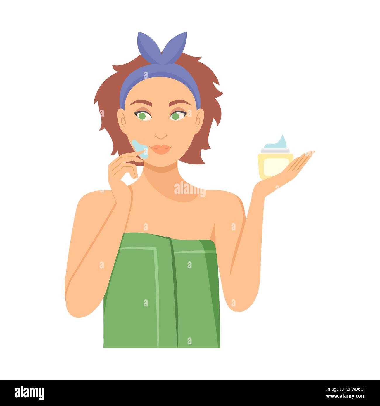 Cartoon girl doing skincare routine vector illustration. Female ...