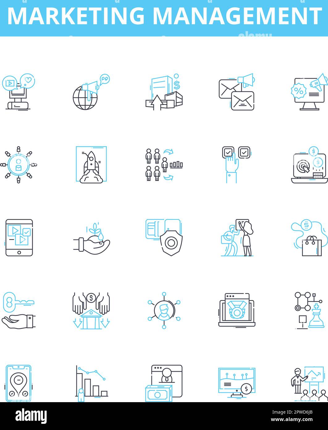 Marketing management vector line icons set. Strategy, Advertising, Branding, Research, Analysis ...