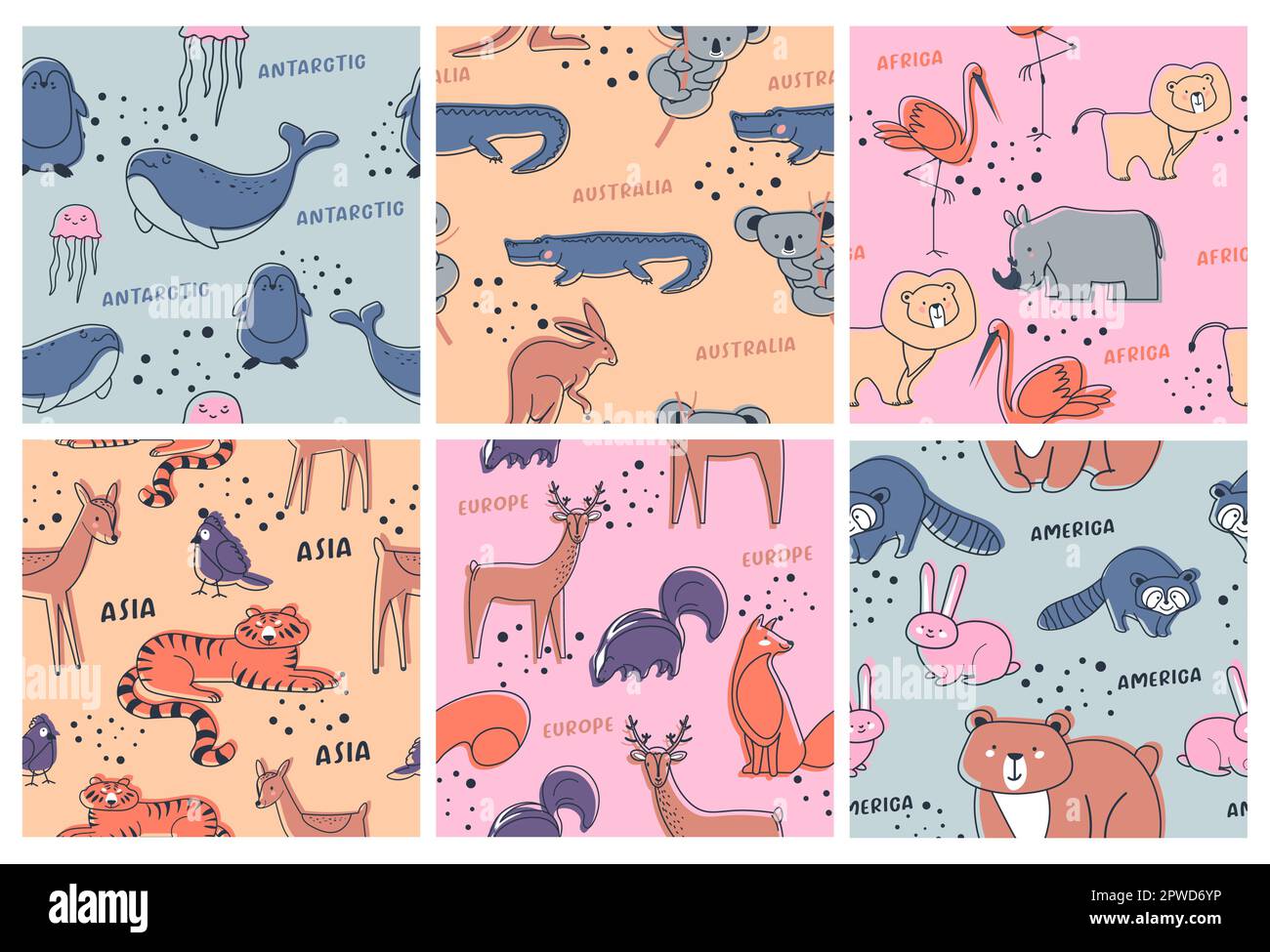 Decorative pattern set with line animals character Stock Vector Image ...