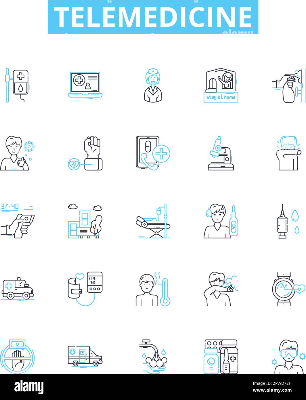 Telemedicine vector line icons set. Telehealth, Video, Remote ...