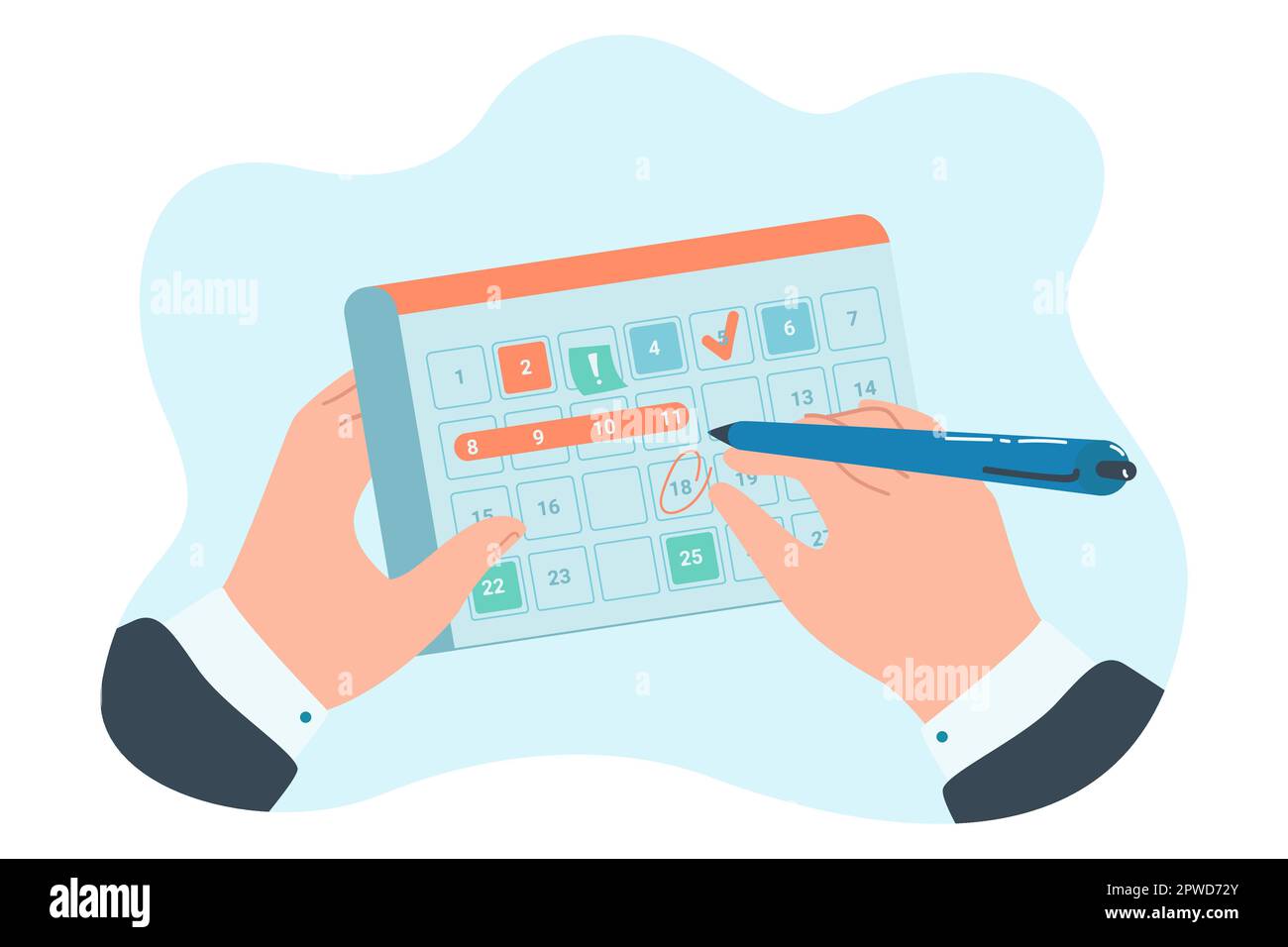Marking days on calendar with pen flat vector illustration Stock Vector ...