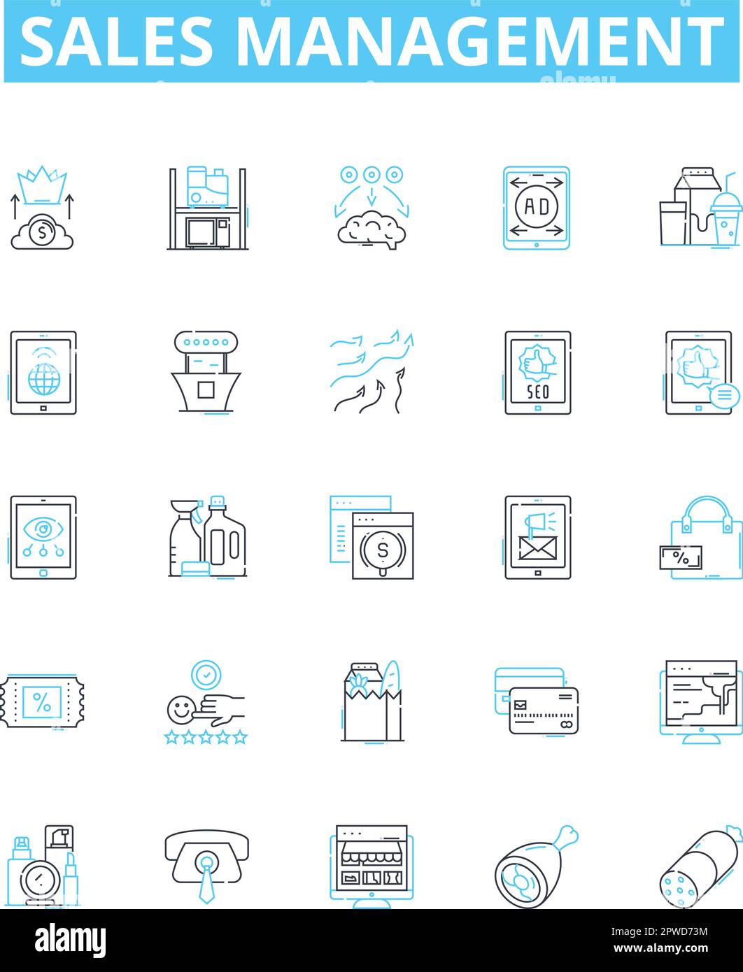 Sales Management Vector Line Icons Set Sales Management Process Crm