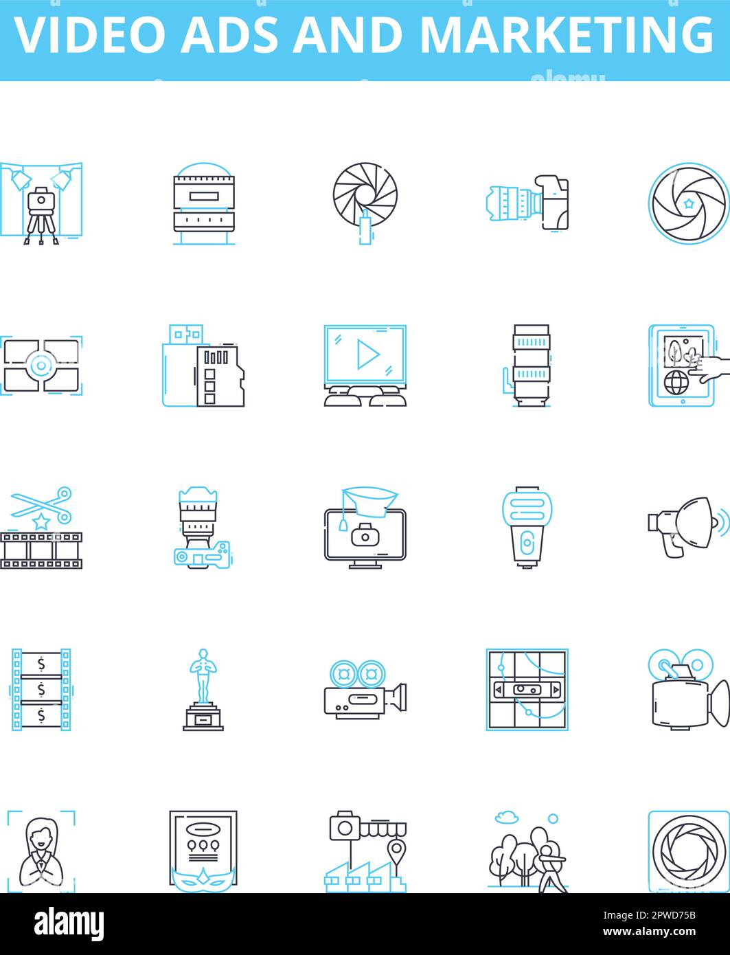 Video ads and marketing vector line icons set. Video, Ads, Marketing ...
