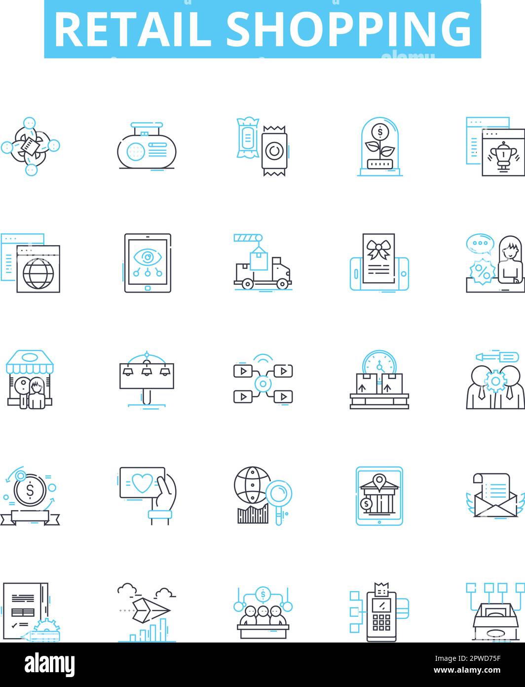 Retail shopping vector line icons set. Retail, Shopping, Store, Shopping Centre, Mall, Outlet ...