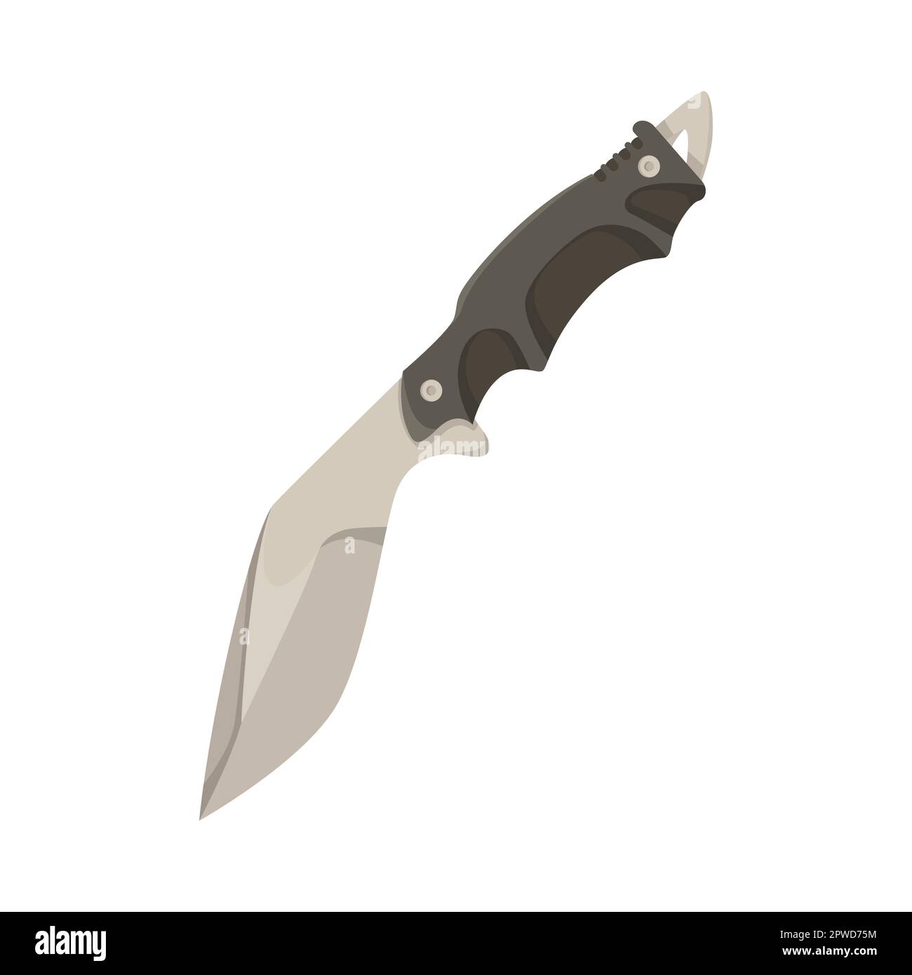 Steel combat huntsman knife with black handle cartoon illustration ...