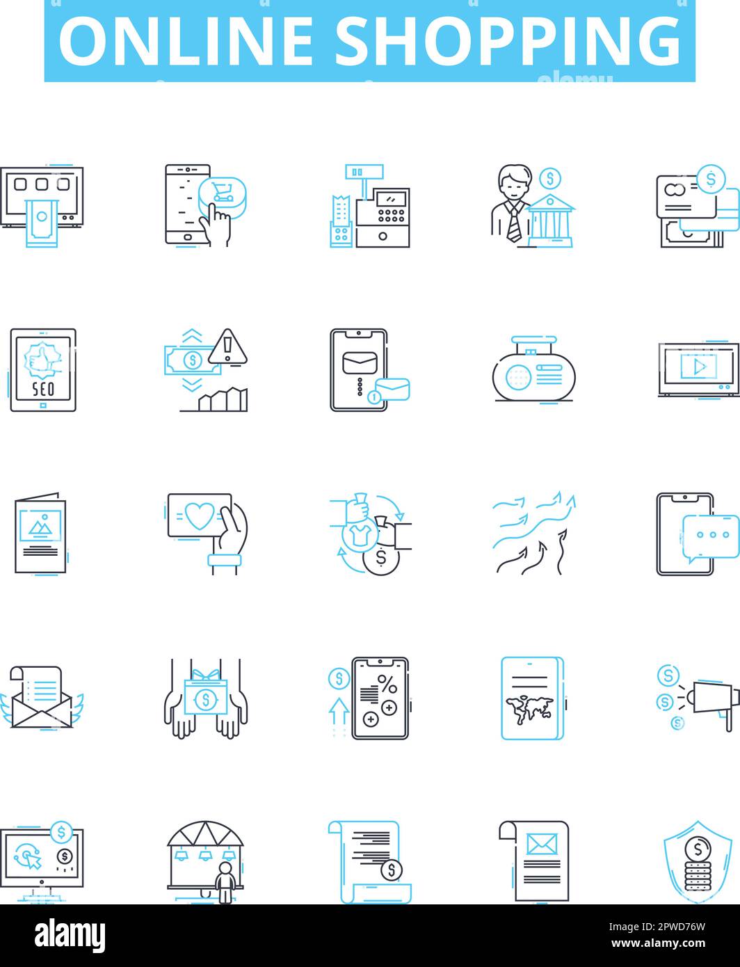 Online shopping vector line icons set. Shopping, Online, E-commerce ...