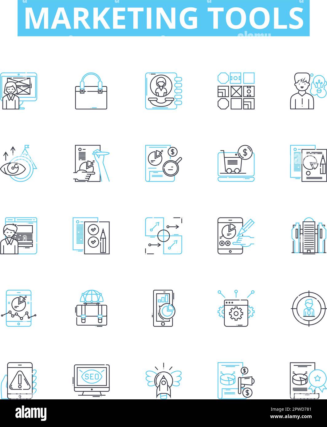 Marketing tools vector line icons set. Tools, Marketing, CRM, SEO ...