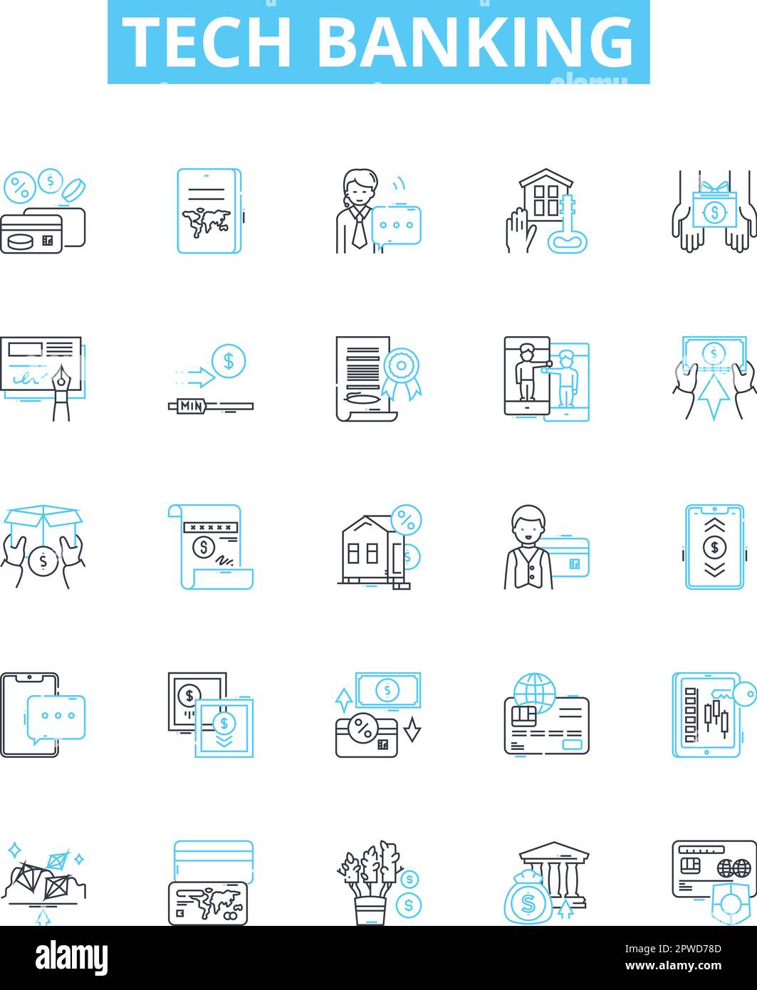 Tech Banking Vector Line Icons Set Tech Banking Online Mobile Security Fraud Digital