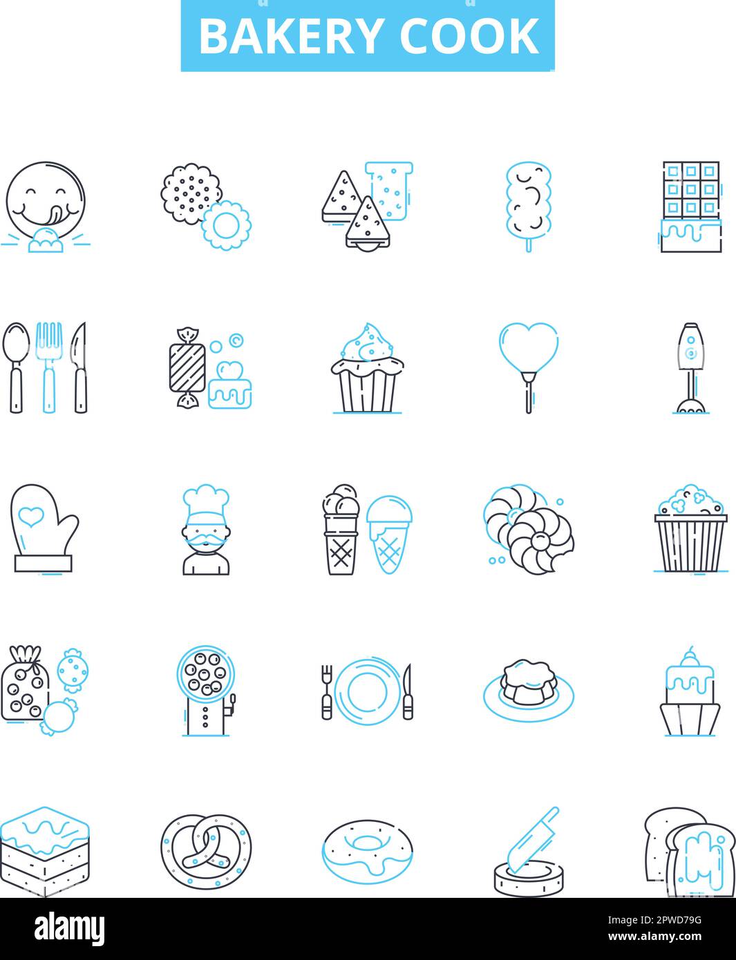 Bakery cook vector line icons set. Baker, Cook, Bread, Cake, Pastry, Dough, Flour illustration ...