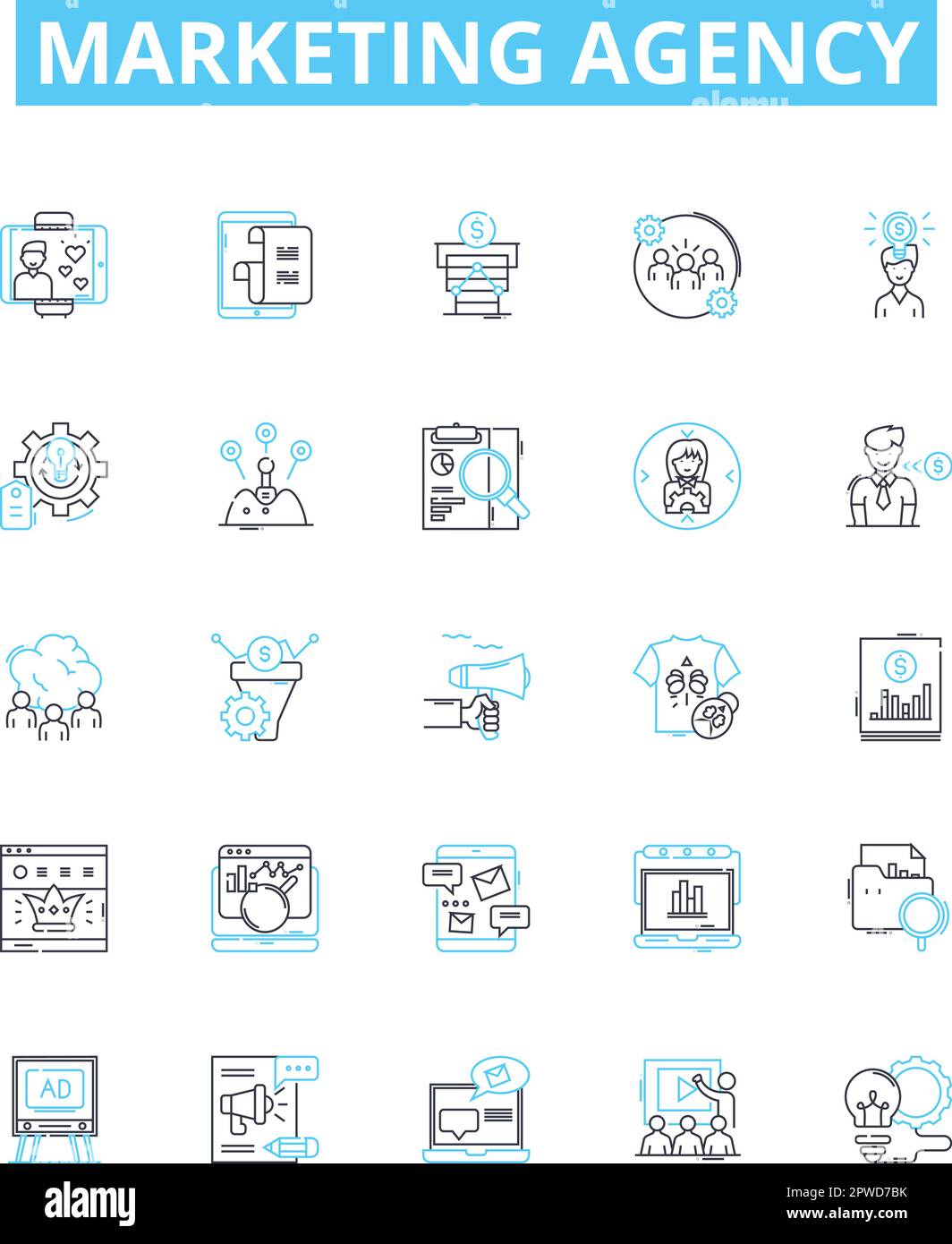 Marketing agency vector line icons set. Agency, Marketing, Advertising ...