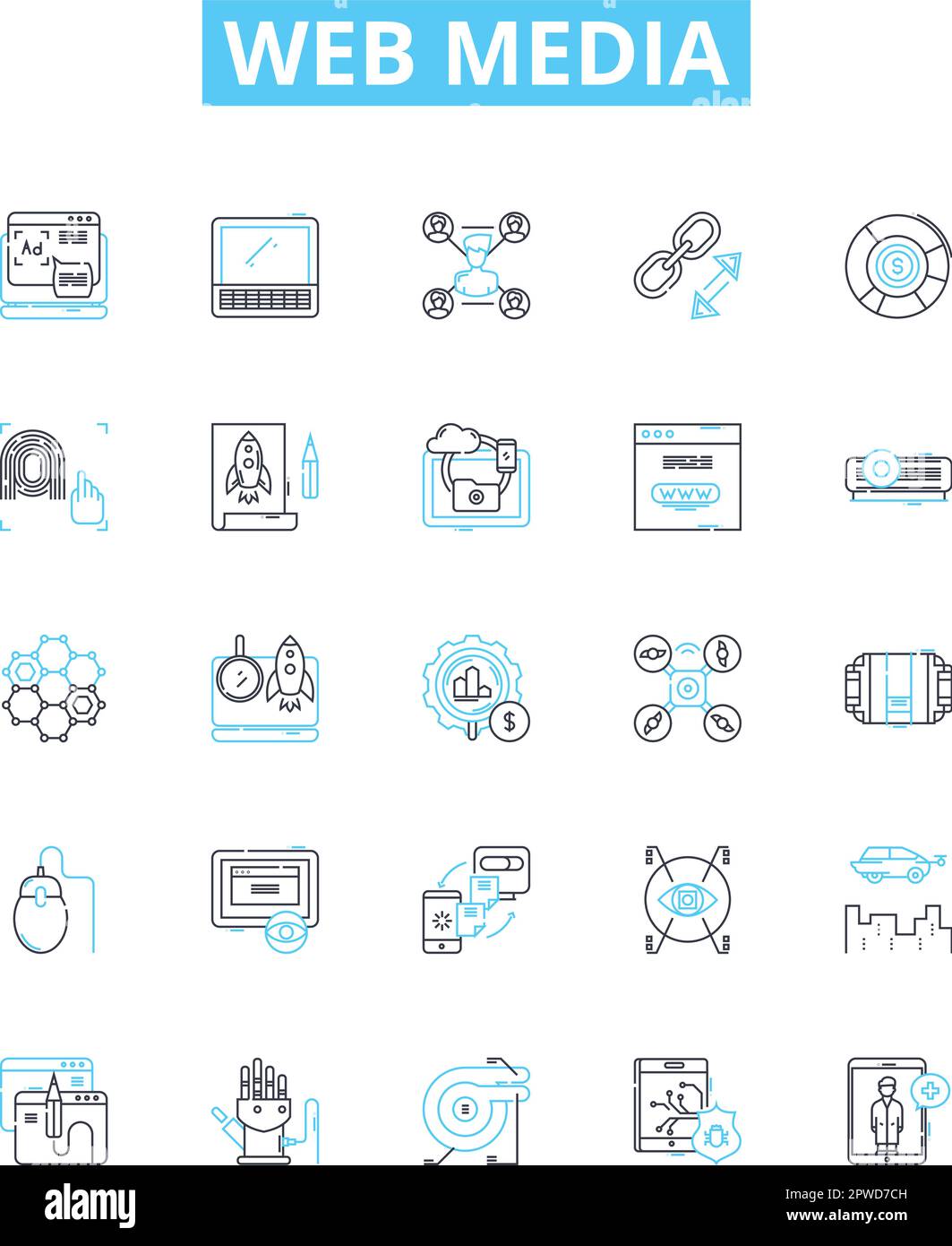 Web media vector line icons set. Web, Media, Streaming, Videos, News ...