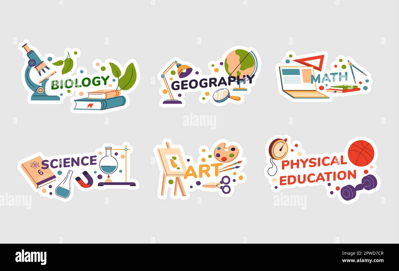 Sticker design set with school subjects concept Stock Vector Image ...