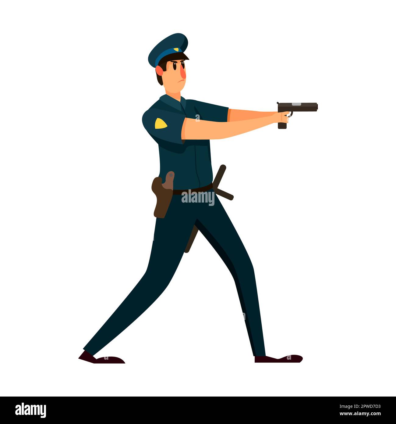 Policeman character aiming gun at criminal. Vector illustration of ... Policeman character aiming gun at criminal. Vector illustration of ...