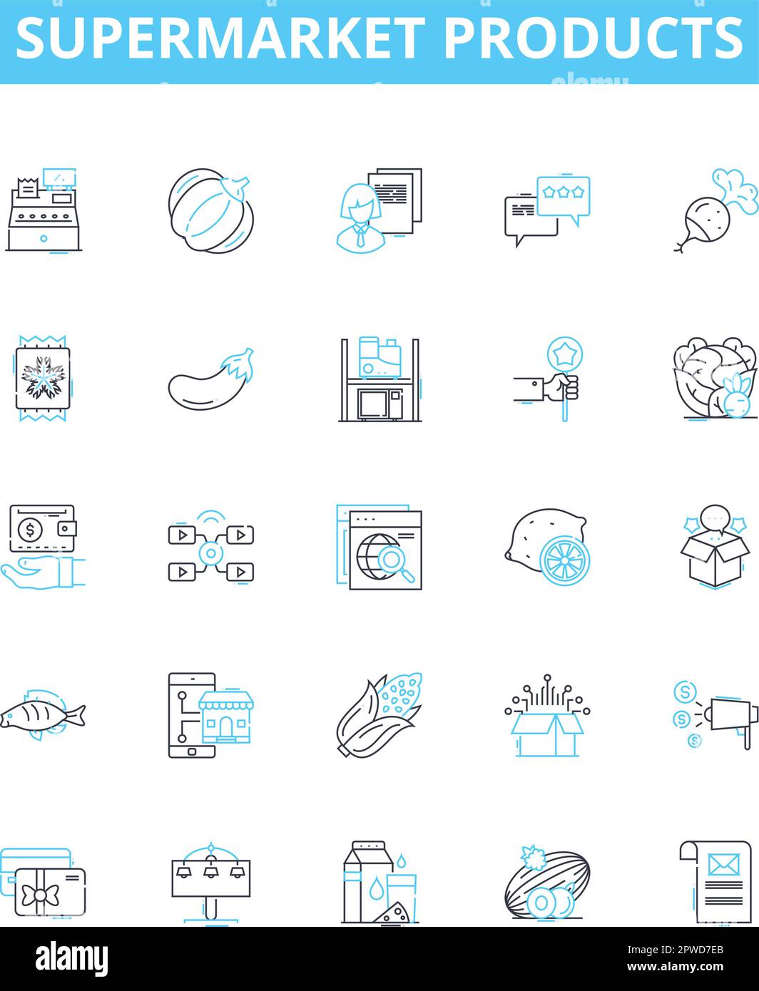 Supermarket products vector line icons set. Groceries, Produce, Dairy ...