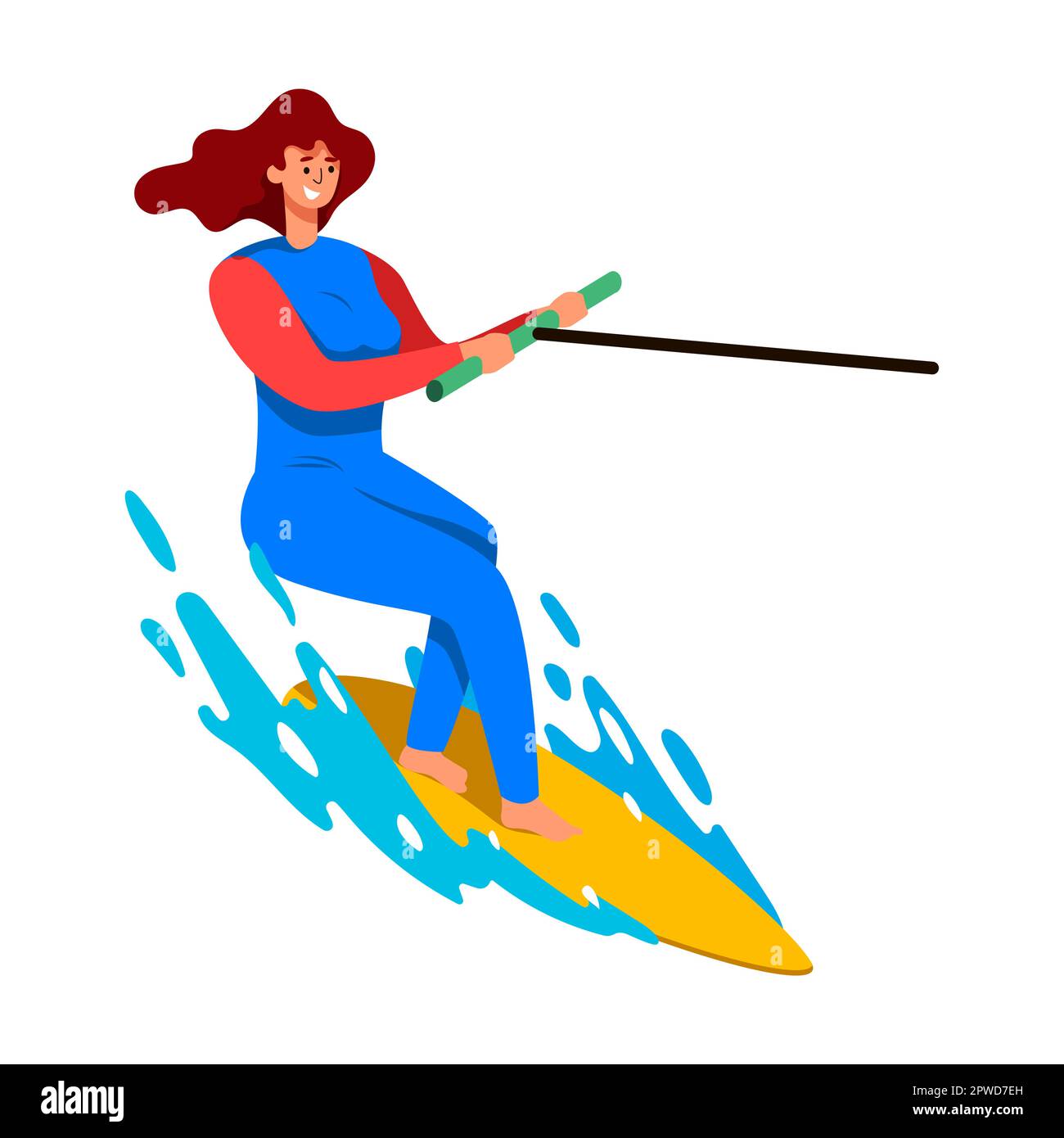 On board behind boat. Water sport cartoon vector illustration. People ...