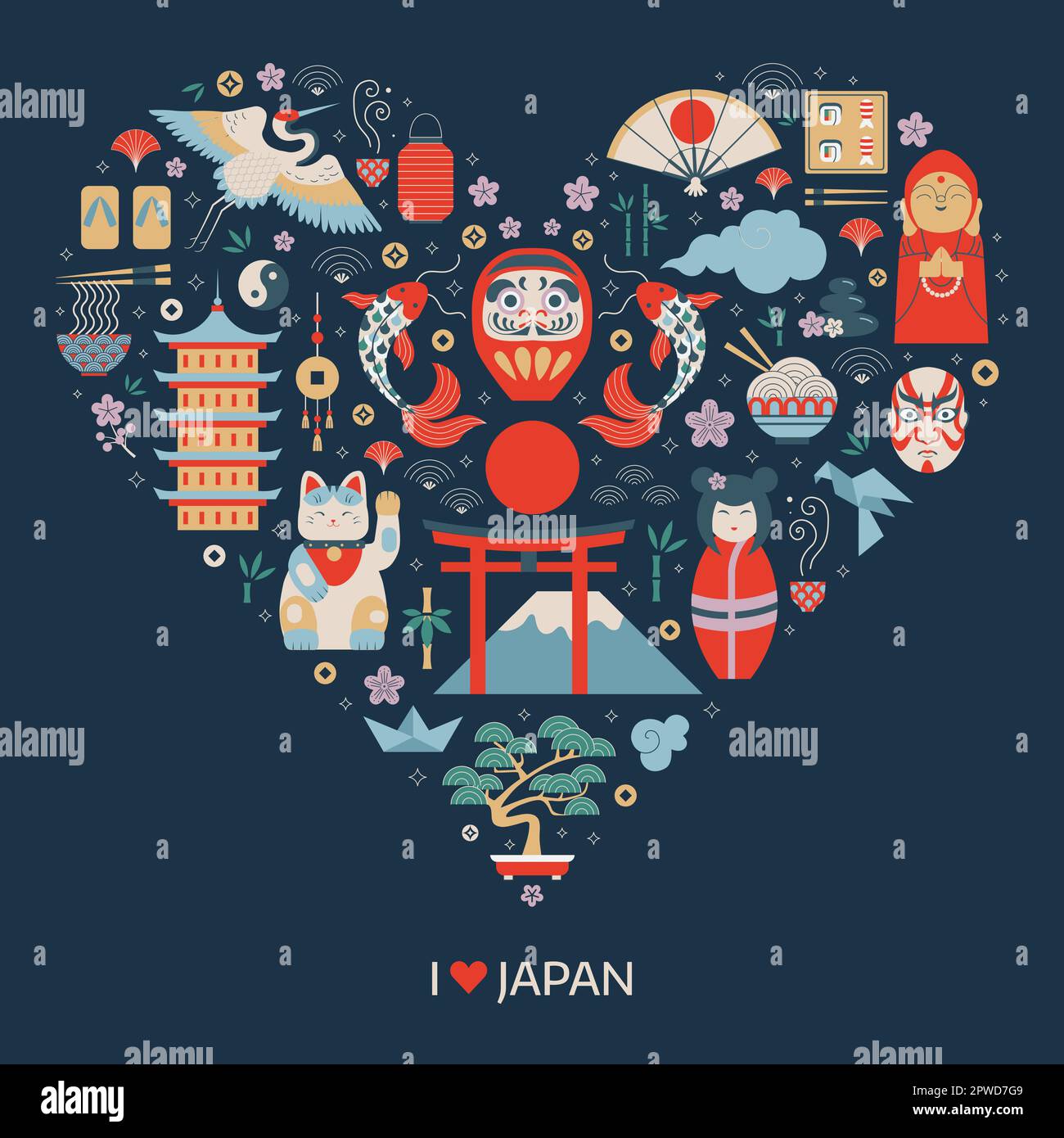 Love Japan Travel Print Stylized in Circle Shape Stock Vector Image ...