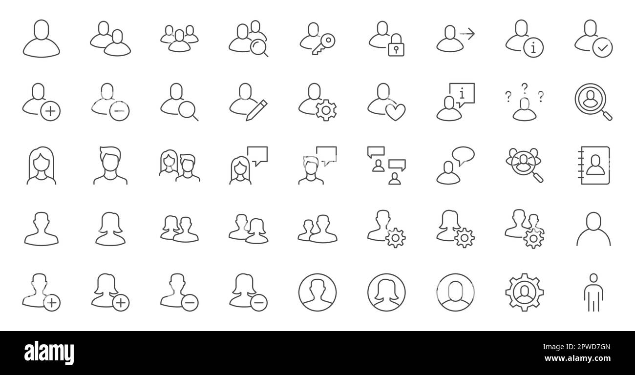 User line icons set. People avatars, man and woman, team, group ...