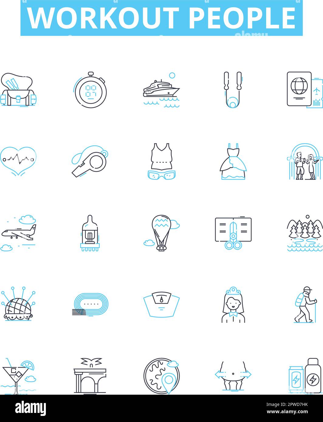 Workout people vector line icons set. Exercisers, Athletes, Gym-goers ...