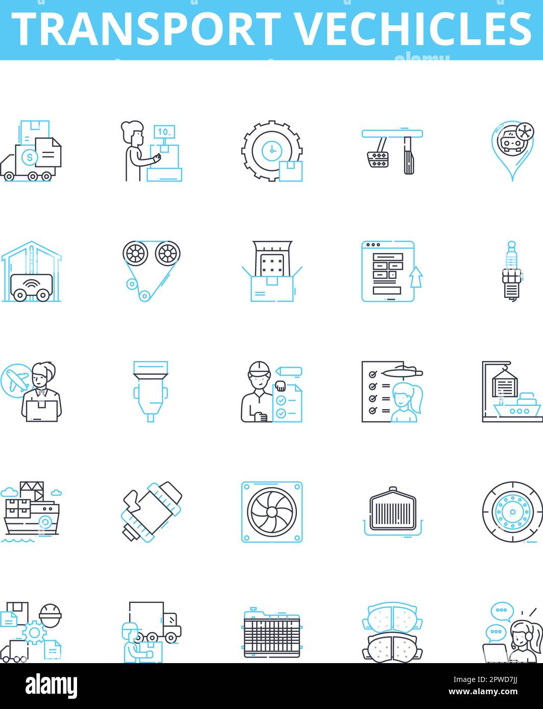 Transport vechicles vector line icons set. Car, Bus, Truck, Van, Plane ...