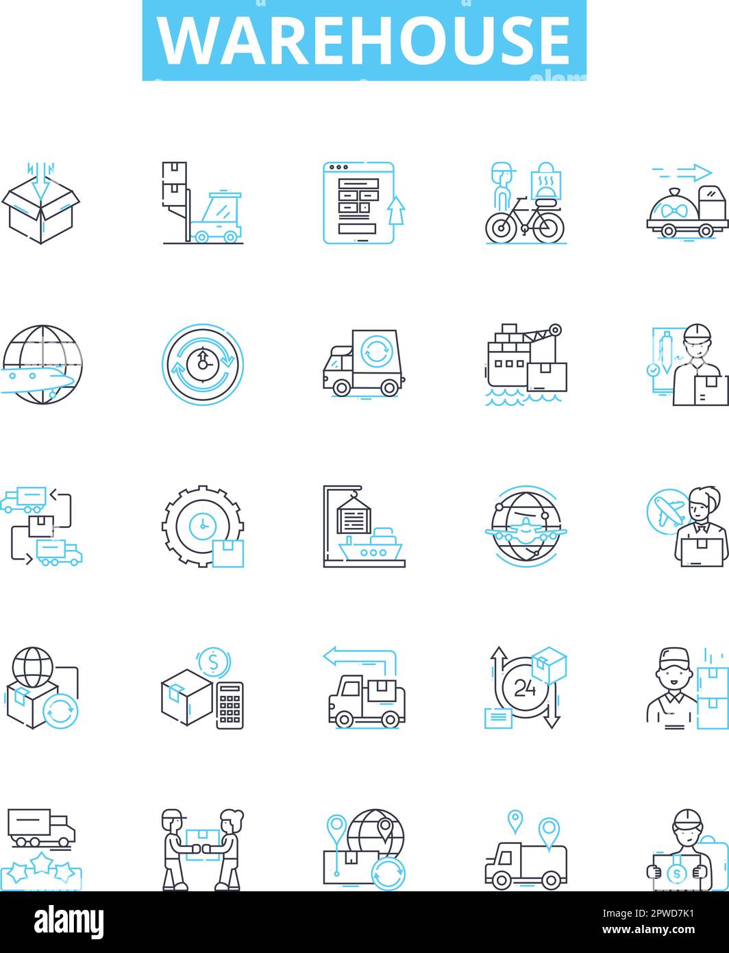 Warehouse vector line icons set. warehouse, storage, depot, facility ...
