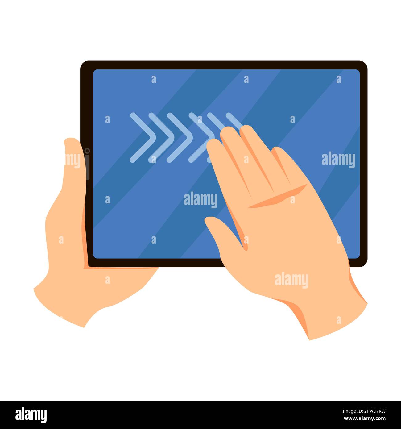 Move hand to the right, touch to screen of mobile phone. Vector ...