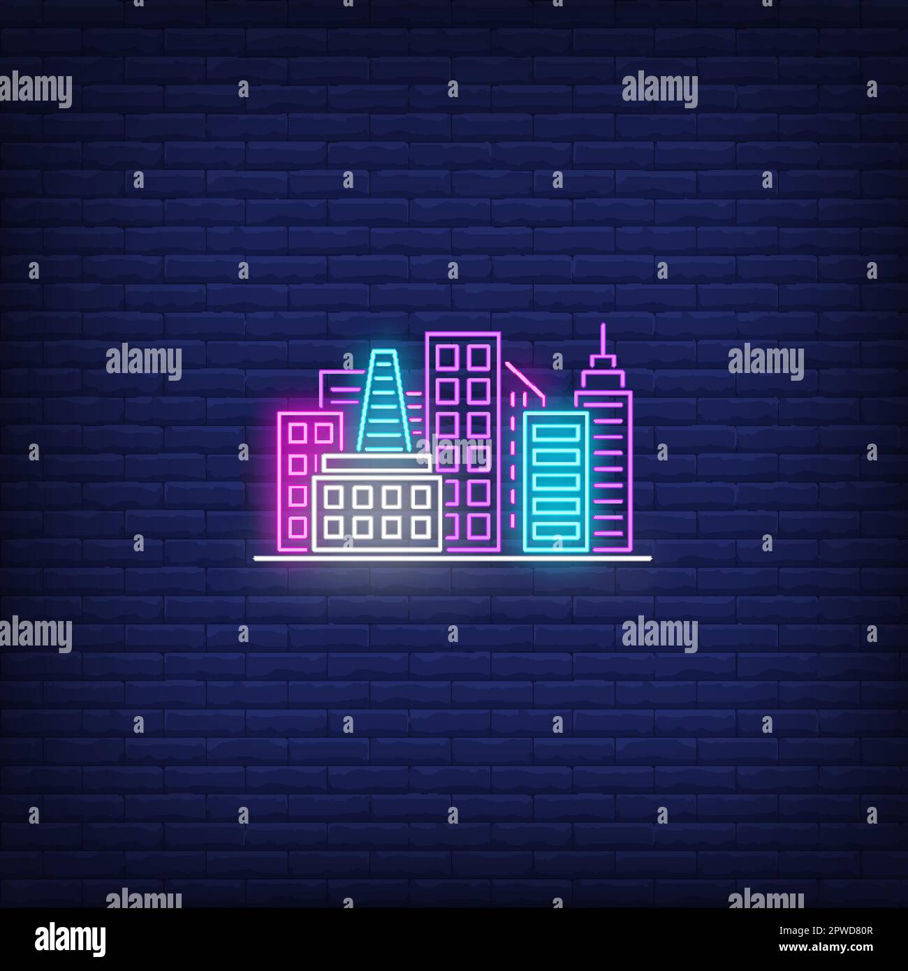 Bright city buildings neon sign Stock Vector Image & Art - Alamy
