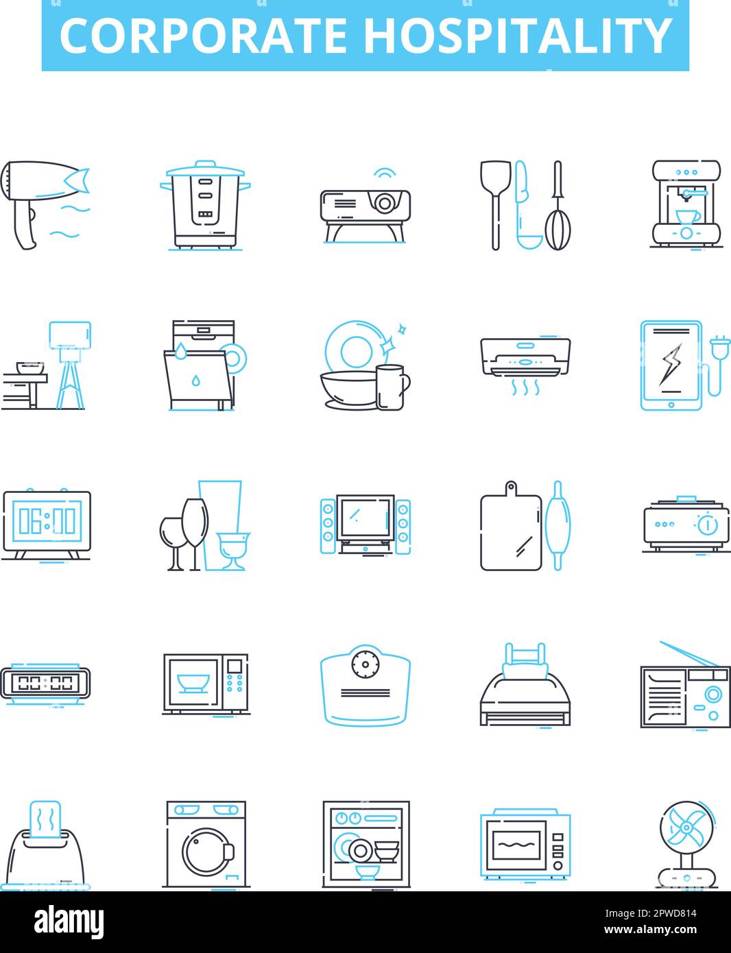 Corporate hospitality vector line icons set. Events, receptions, catering, hosting, networking ...