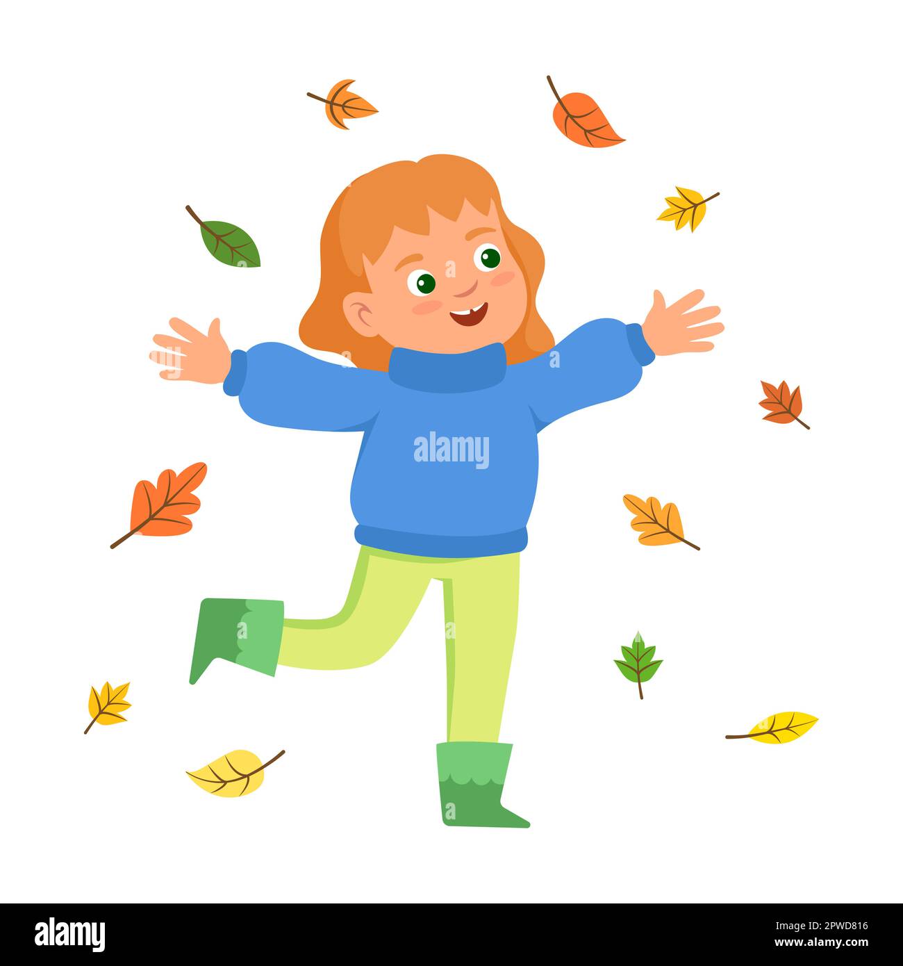 Cute cartoon children rejoicing in the coming of autumn in autumn flat ...
