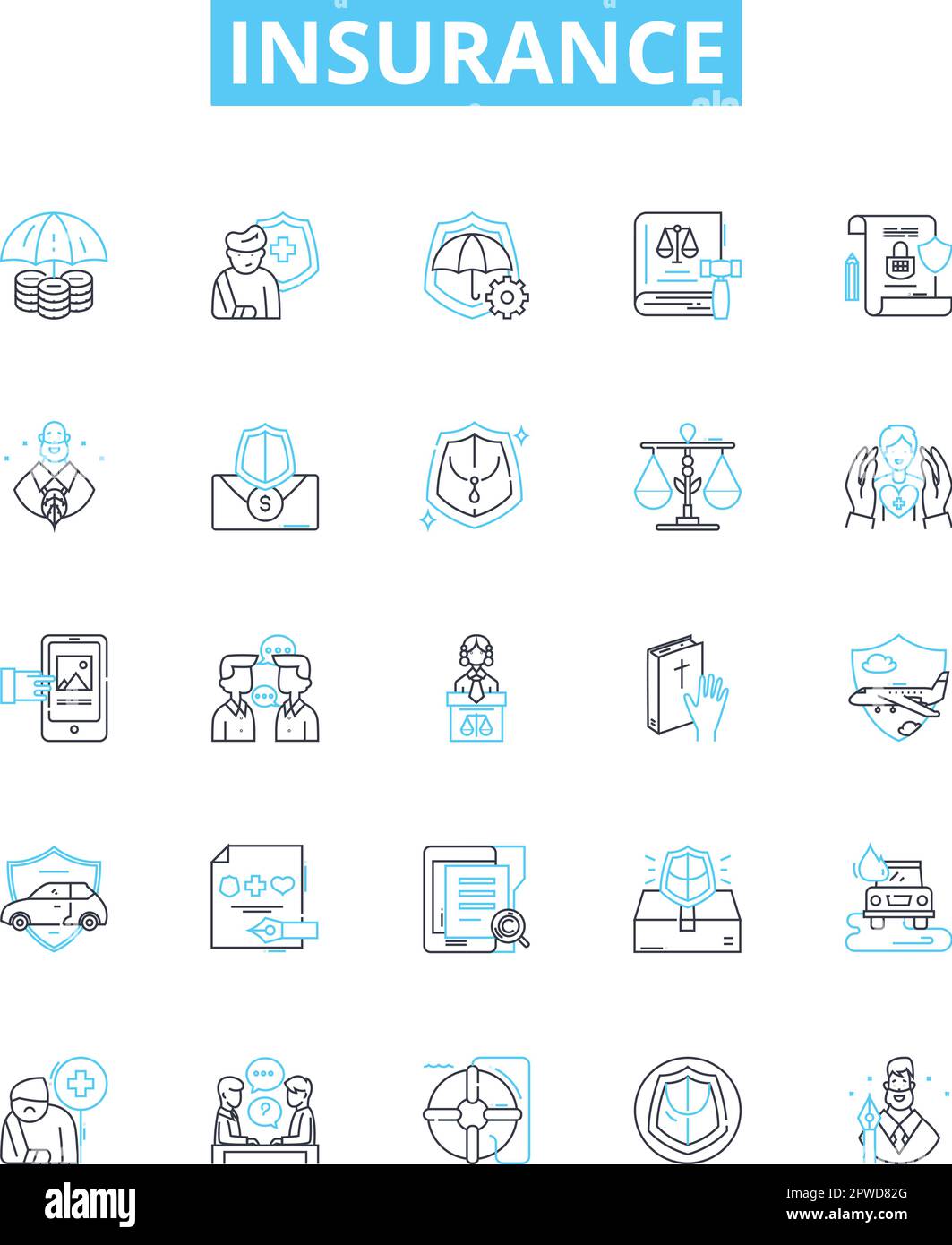 Insurance vector line icons set. Cover, Coverage, Risk, Premium ...