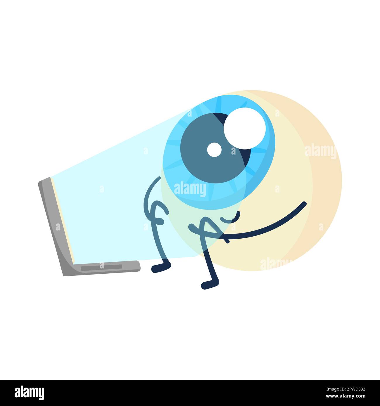 Cute eyeball looking at laptop screen cartoon illustration Stock Vector ...