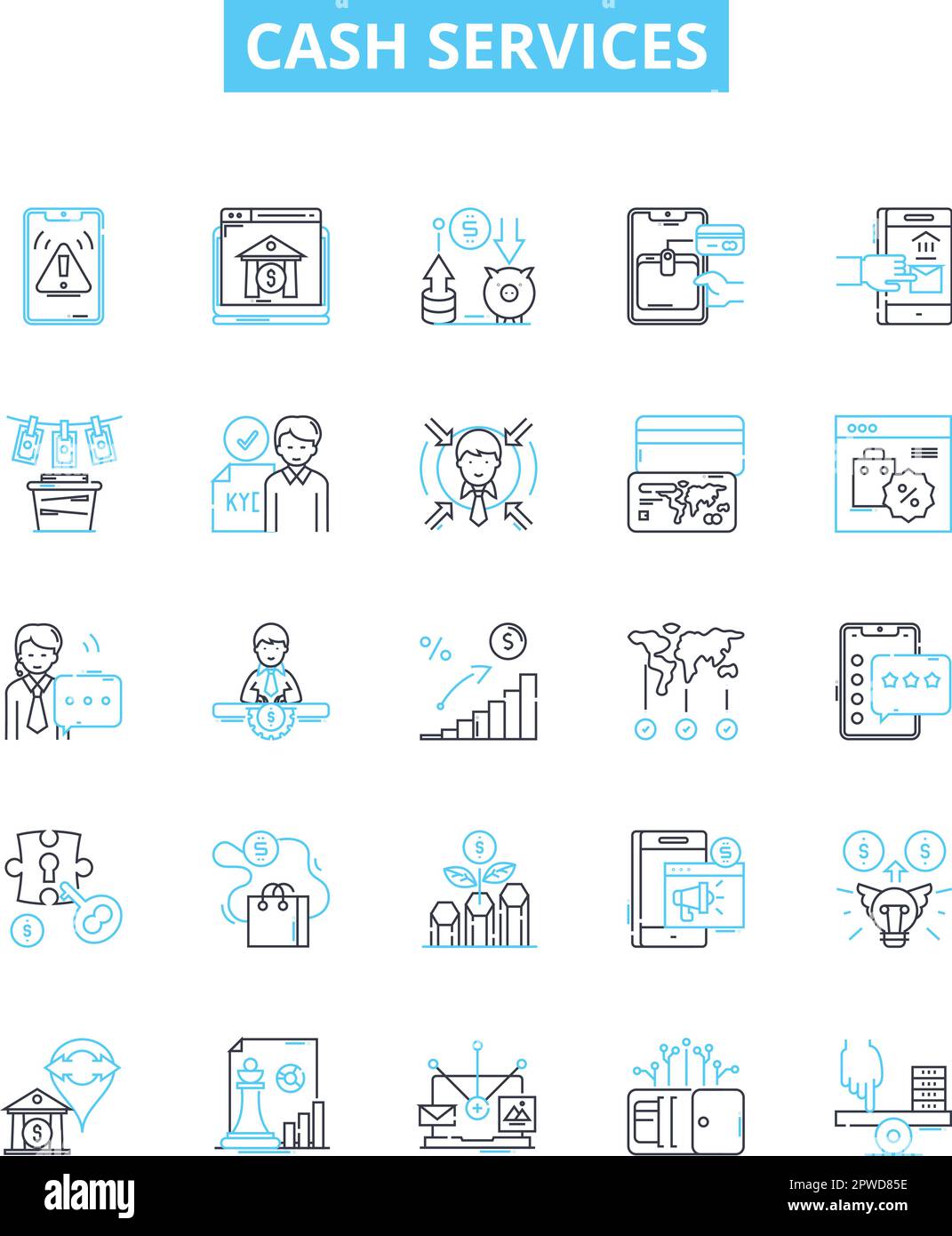 Cash services vector line icons set. Money, funds, banking, payments ...