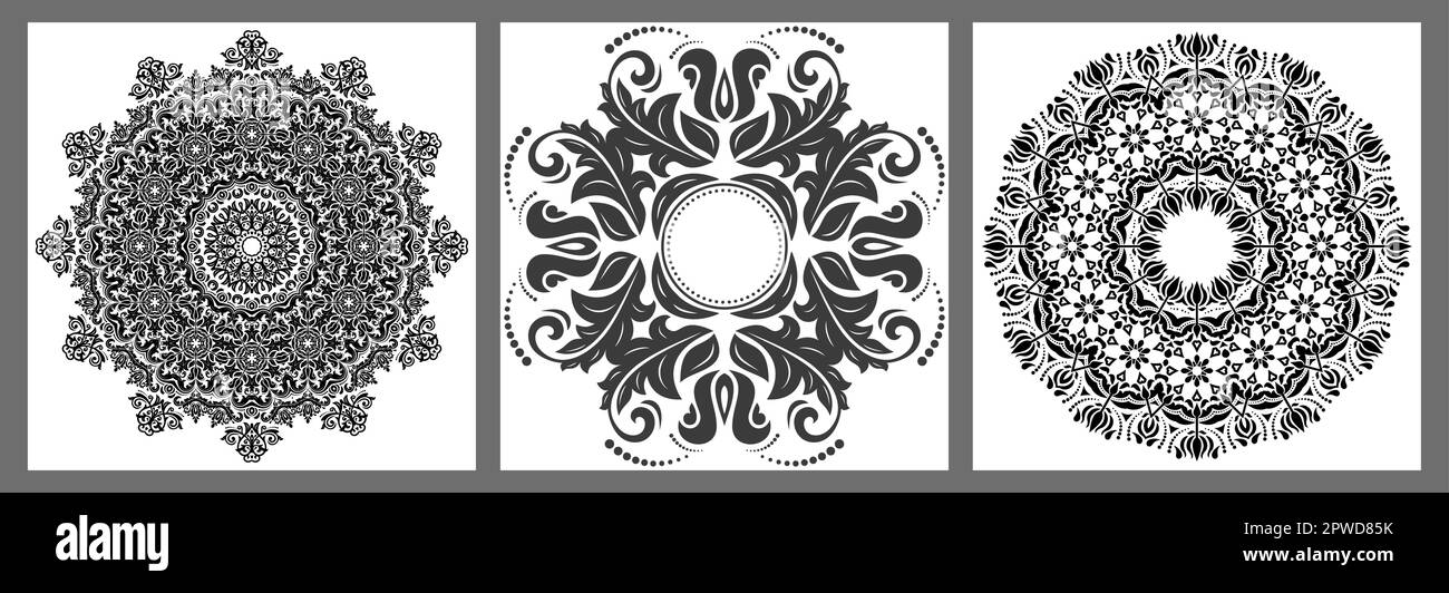 Vintage set of vector round elements. Black and white elements for ...
