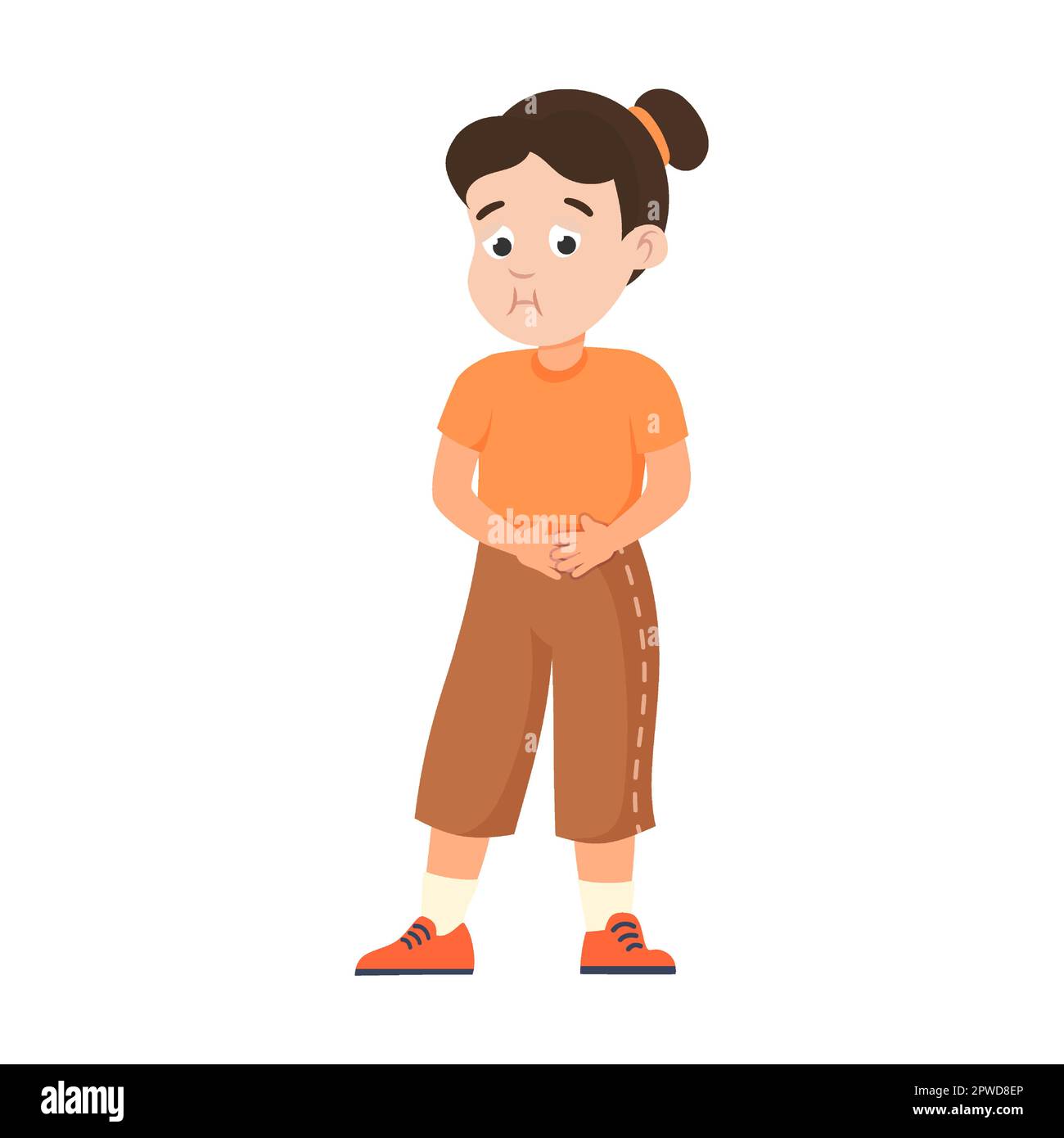 girl with sick stomach and signs of nausea, poisoning. Cute children as ...