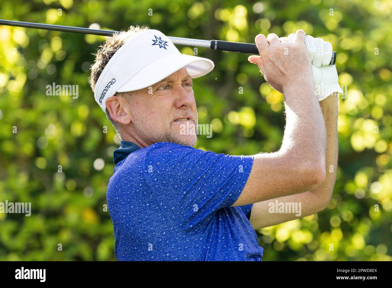 Co-Captain Ian Poulter of Majesticks GC hits his shot from the 16th tee ...