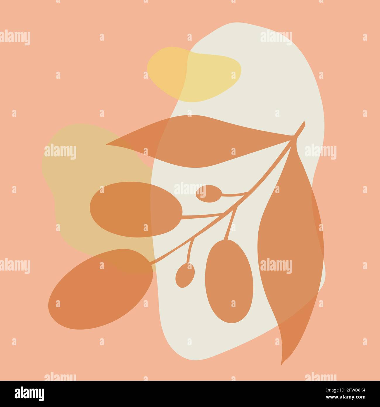 Abstract background with olive branch and hand drawn shapes. Hand drawn ...