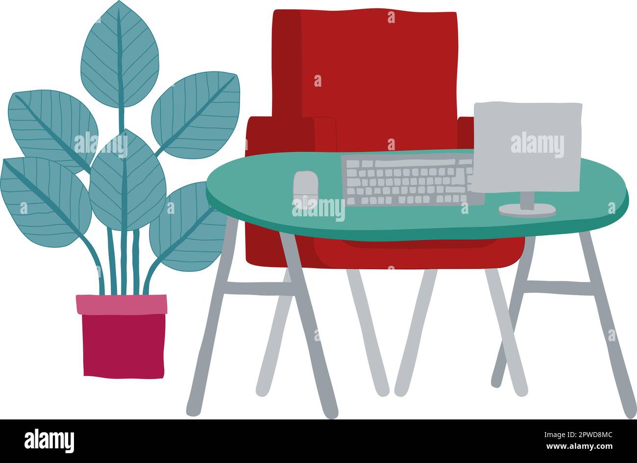 Office Business Scene Desk Computer Workstation Stock Vector Image ...