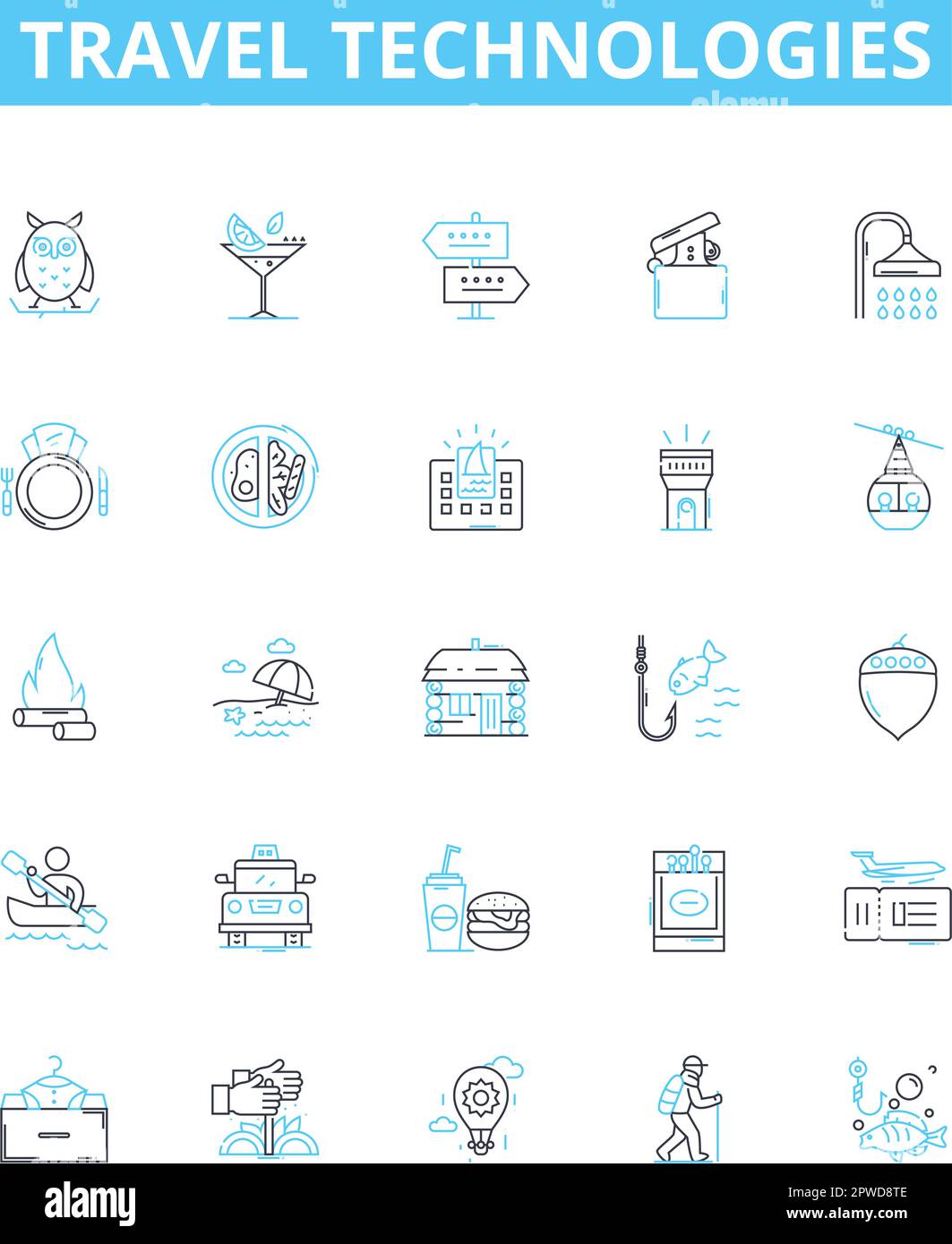 Travel technologies vector line icons set. Mobile, Apps, AI, Voice ...
