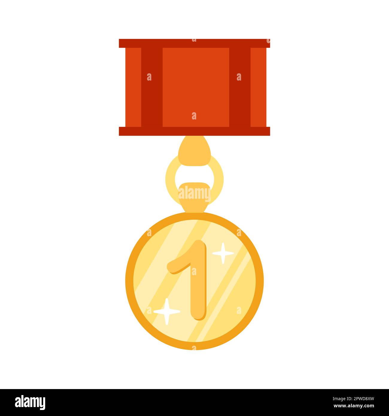 Golden medal pin with number and red ribbon illustration Stock Vector ...