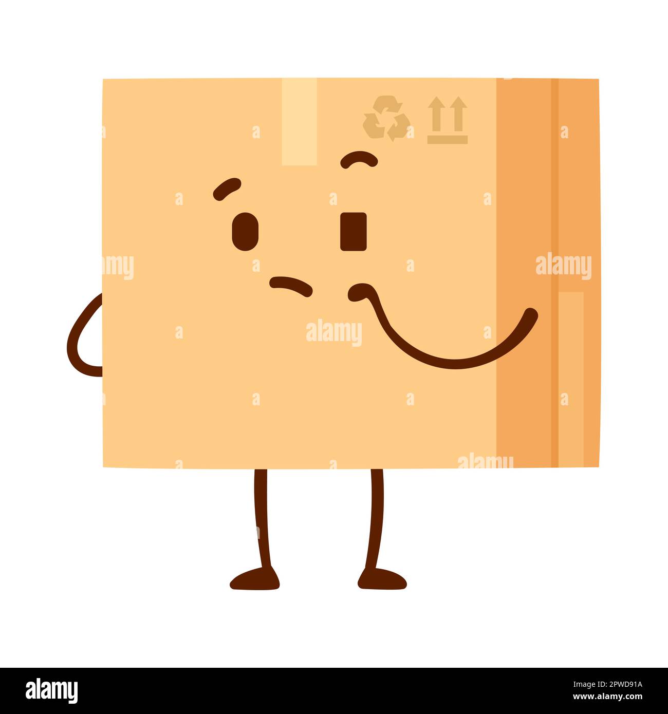 Pensive cardboard box cartoon character vector illustration Stock ...