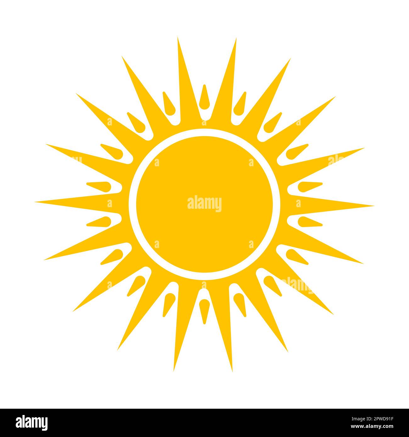 Shape of warm sun. Vector illustration of bright yellow round sun with ...