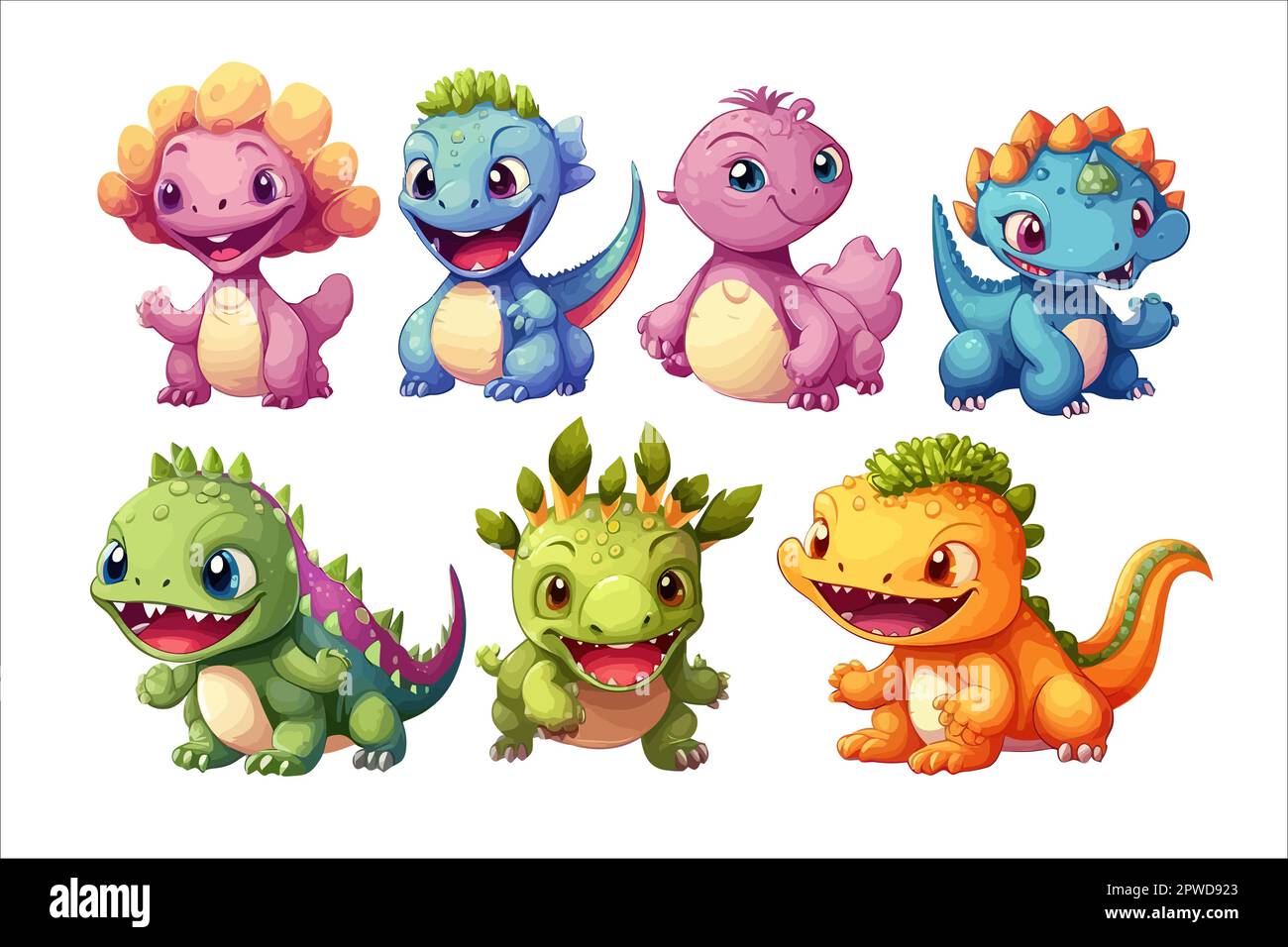 Cute dinosaurs. Isolated on background. Cartoon vector illustration ...