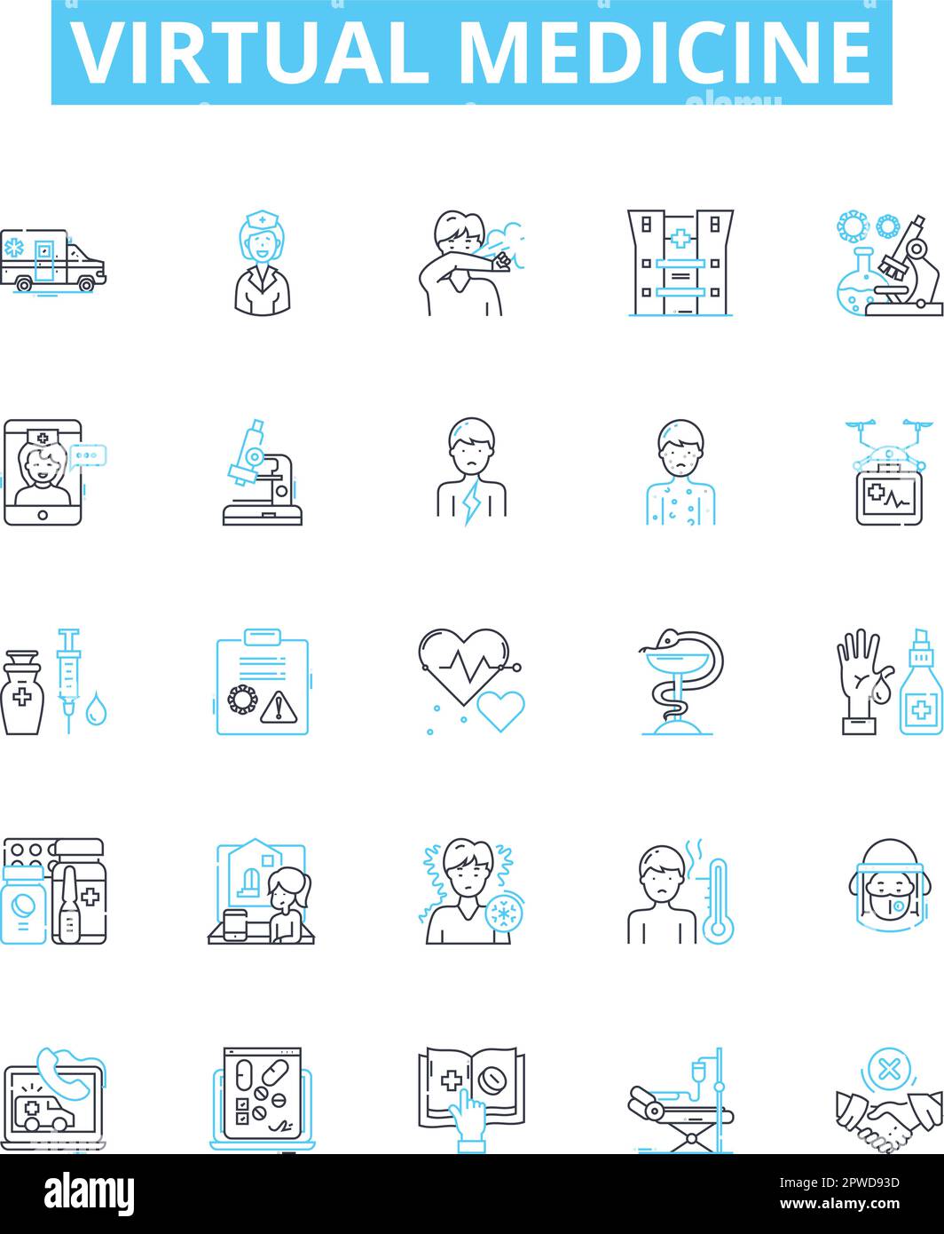 Virtual medicine vector line icons set. Virtual, Medicine, Telemedicine ...