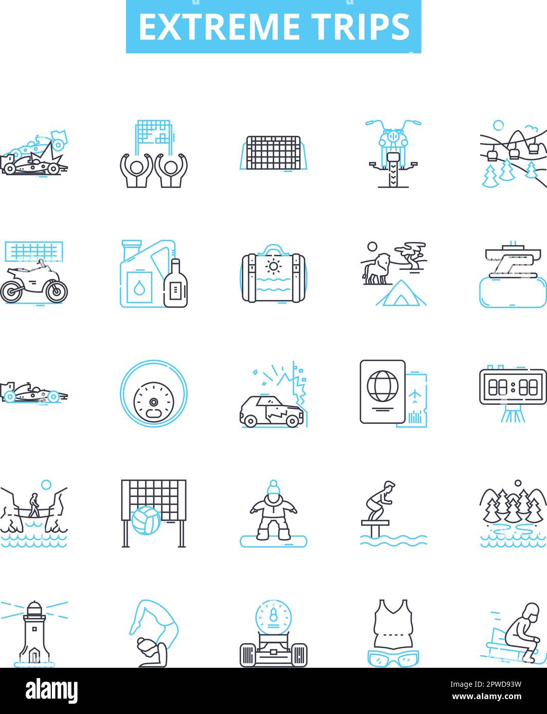 Extreme trips vector line icons set. Adventures, Thrills, Extremities ...