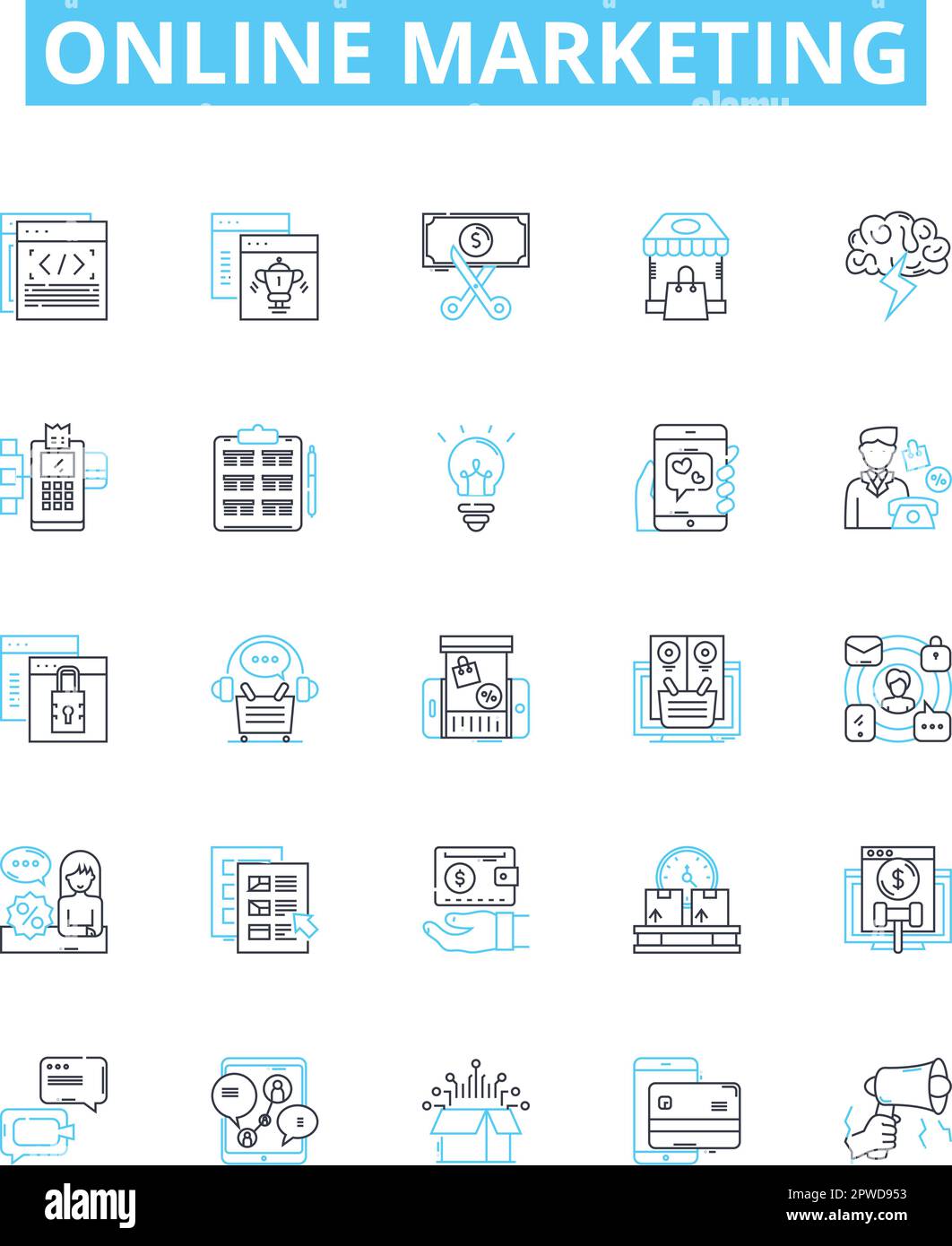 Online marketing vector line icons set. Digital, Advertising, Social, Media, SEO, SEM, Analytics ...